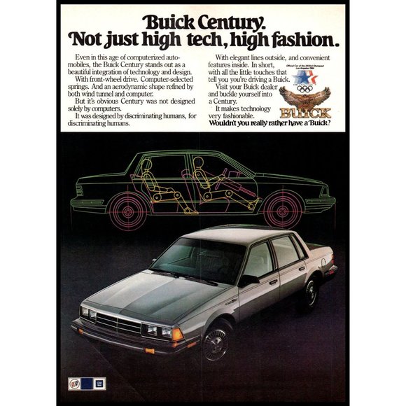 Buick | Art | 984 Buick Century Sedan Vintage Print Ad Olympics Sponsor ...